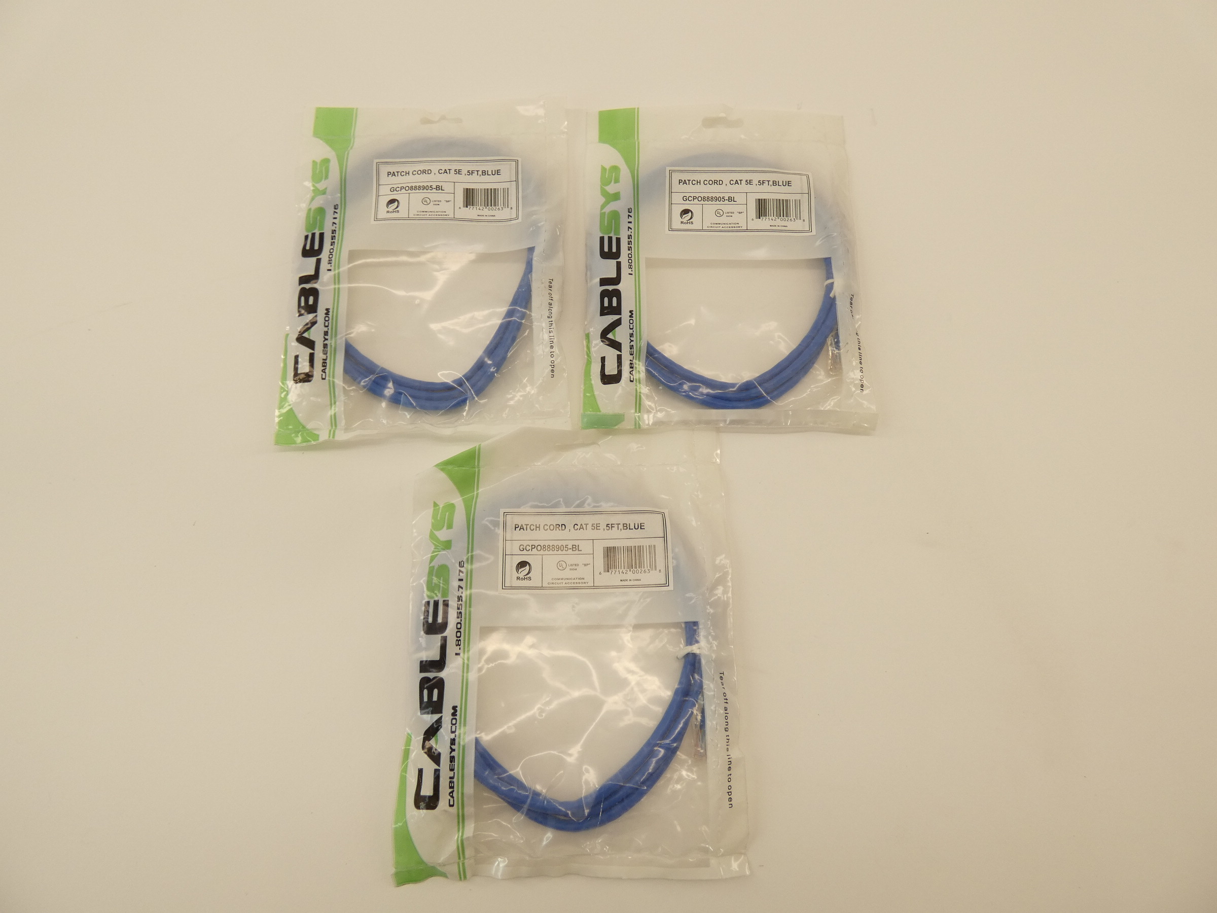 *Lot of 3* Cablesys GCPO888905-BL Patch Cord Blue 5FT Cat5E – GPM Surplus