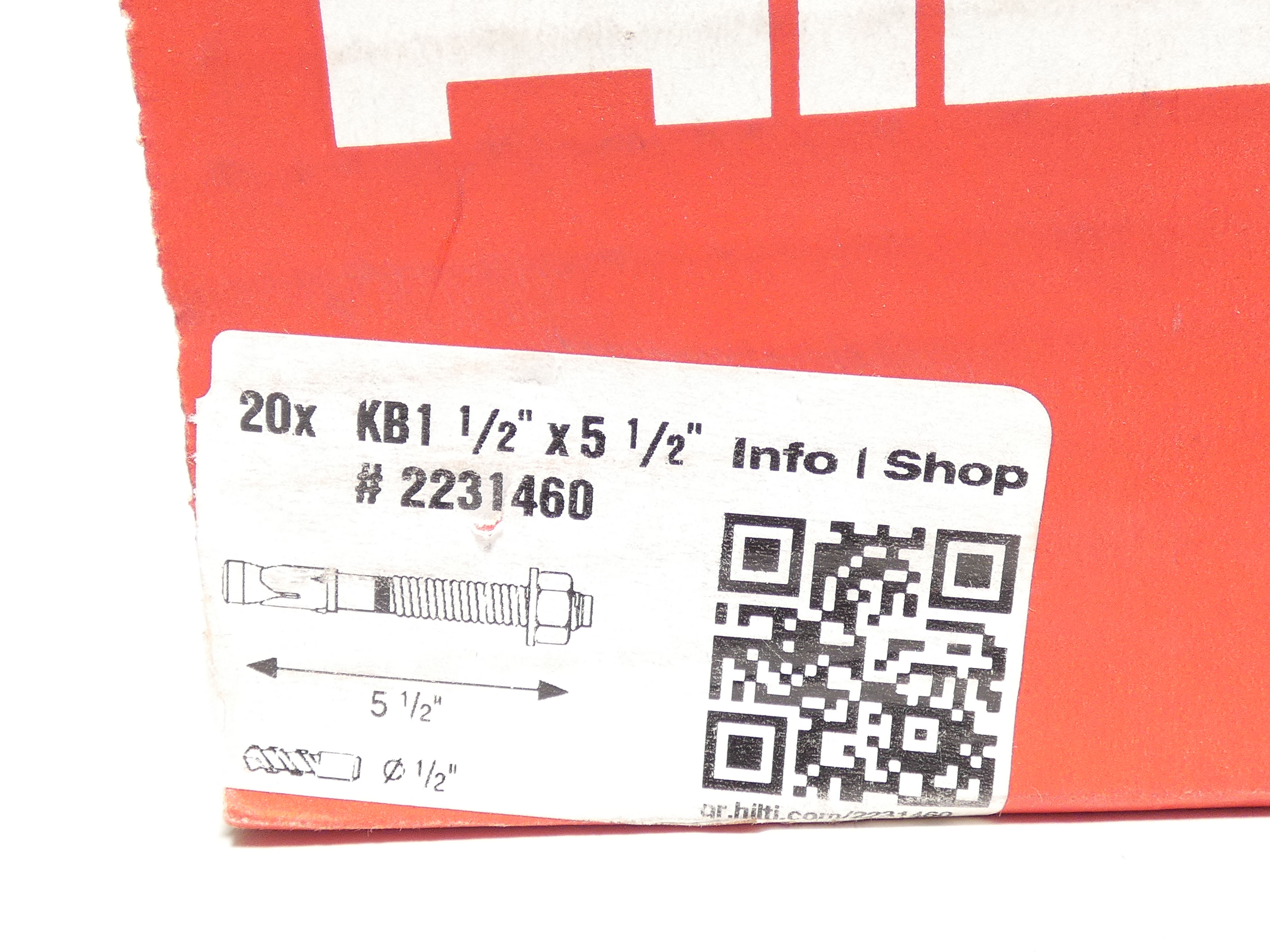 *Box of 20* Hilti 2231460 1/2″ x 5-1/2″ Kwik Bolts Concrete Wedge ...