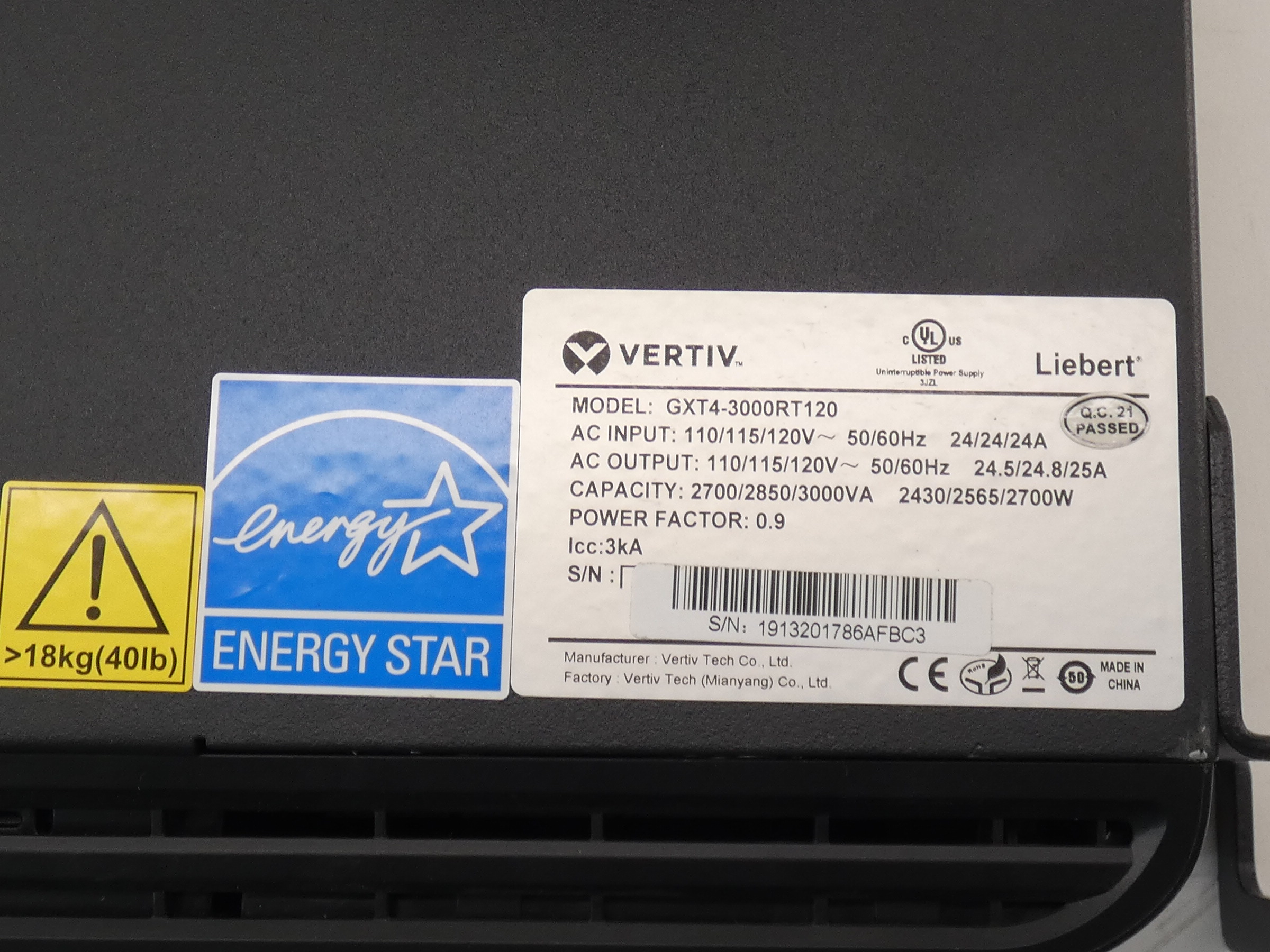 Vertiv Liebert GXT4-3000RT120 3000VA/2700W Rack Mount Power Supply W ...