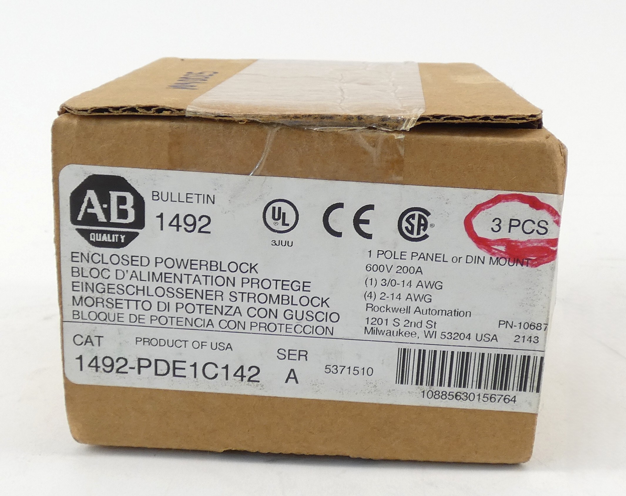 *Box of 3* Allen-Bradley 1492-PDE1C142 Ser. A Power Distribution Block ...