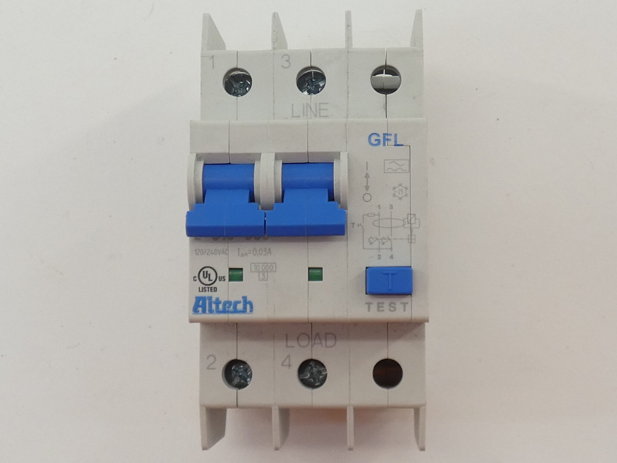 Altech GFL2C10030S Ground Fault Circuit Breaker, 10A, 120/240V, 2P ...