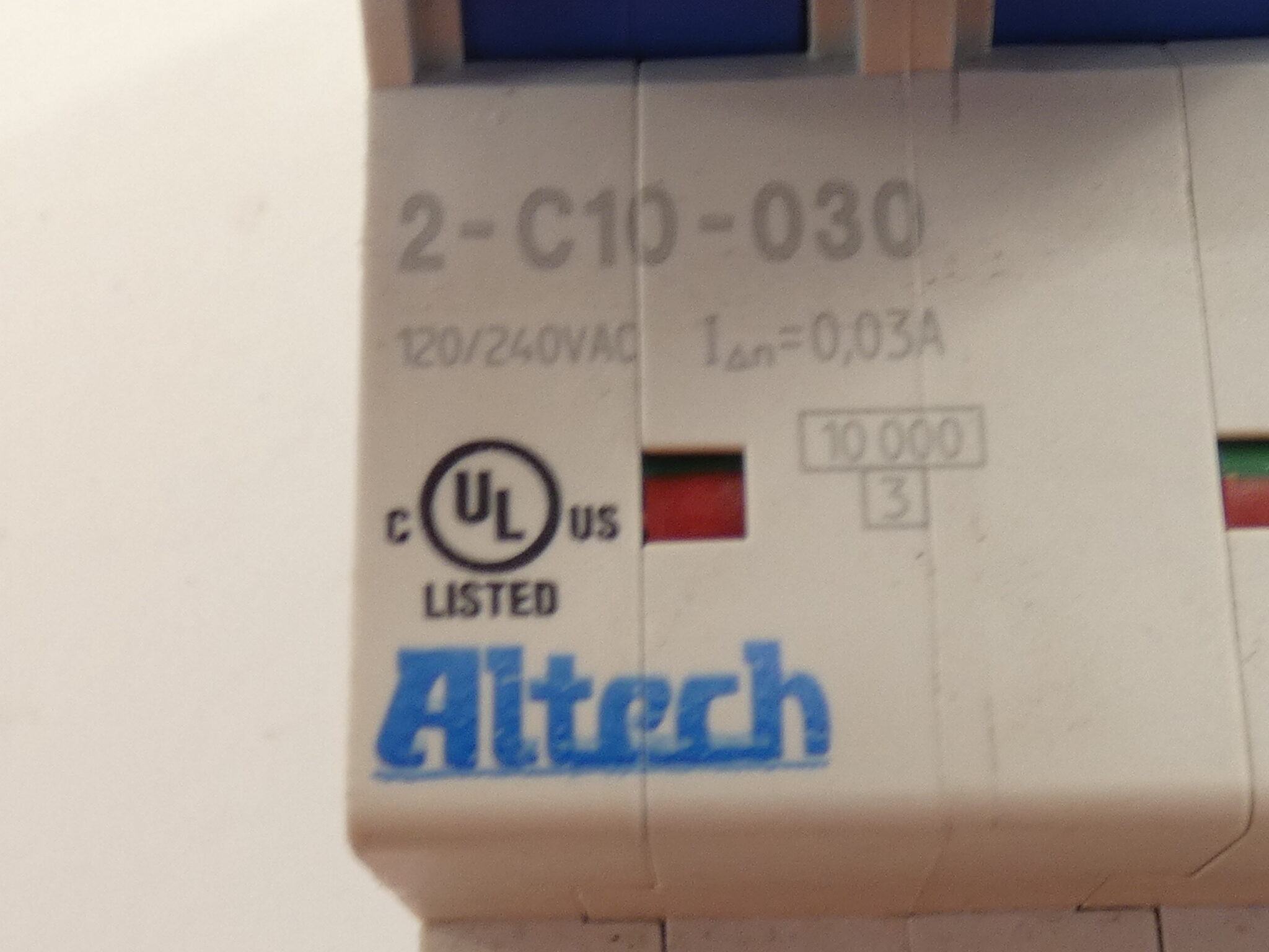 Altech GFL2C10030S Ground Fault Circuit Breaker, 10A, 120/240V, 2P ...