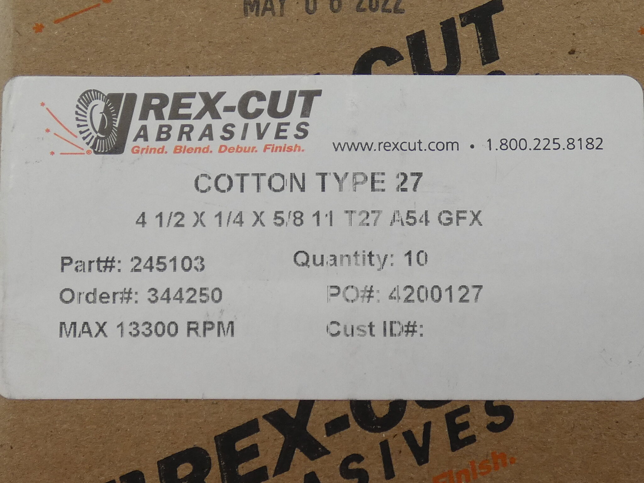 *10-Pack* Rex-Cut 245103 Cotton Type 27 4-1/2″ Grinding Wheels – GPM ...