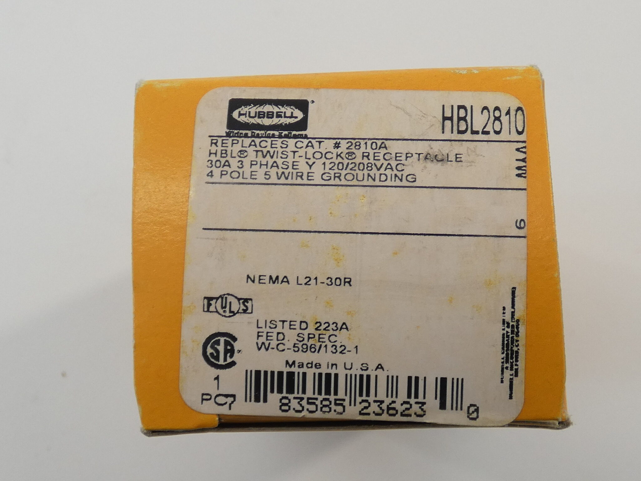 Hubbell HBL2810 Receptacle, 30A, 3PH, 120/208VAC, 4P, 5W – GPM Surplus