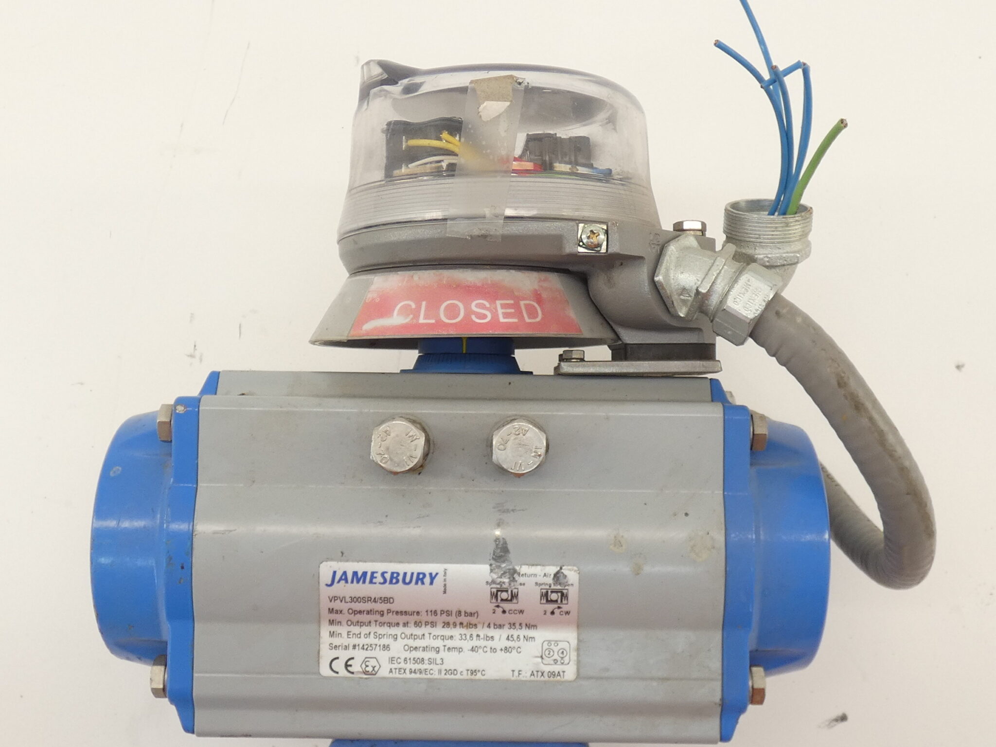 Jamesbury VPVL300SR4/5BD Pneumatic Actuator Valve W/ Stonel QG2VP02SDM ...