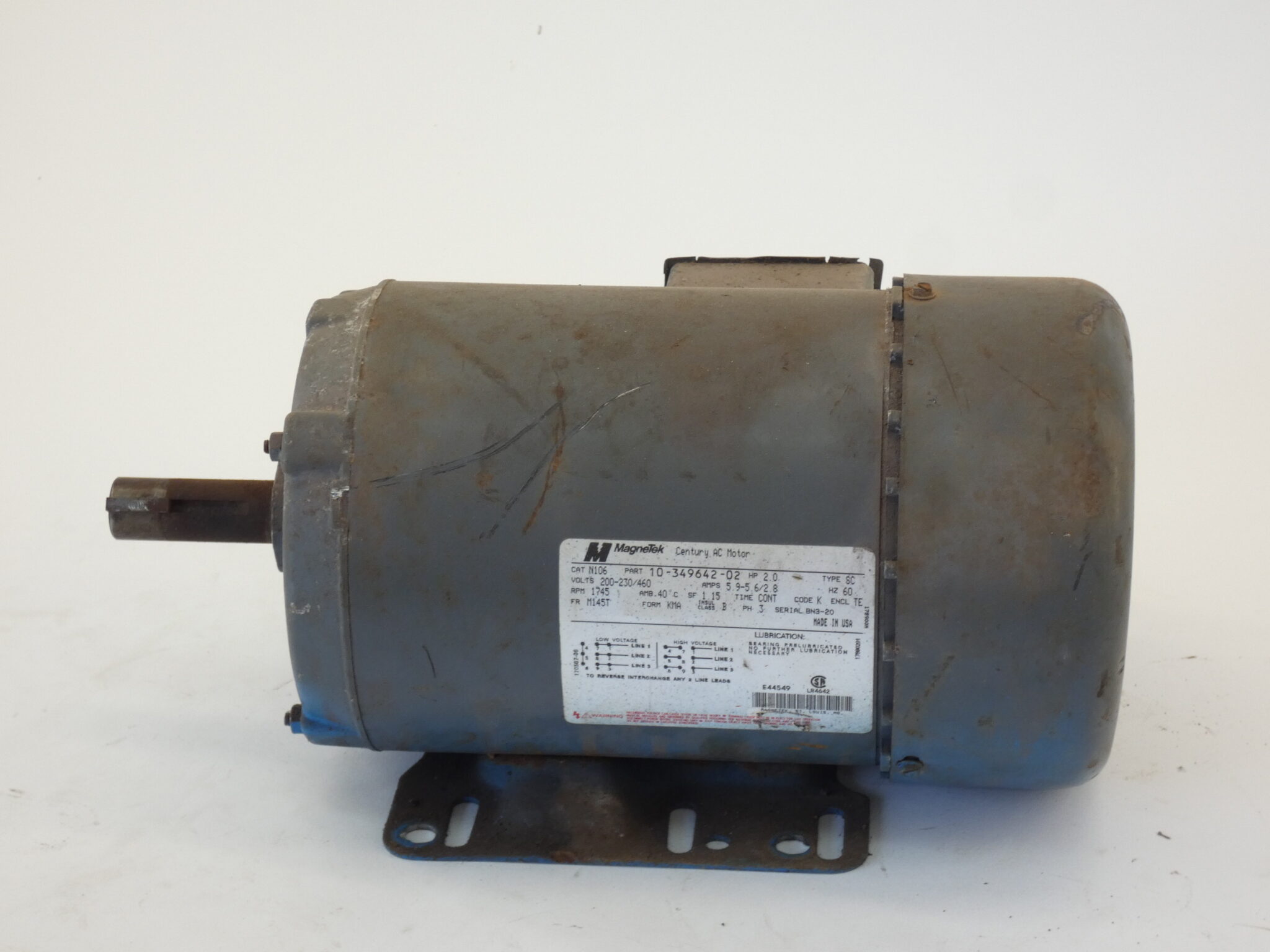 2HP Magnetek 10-349642-02 Motor, 1745PRM, Frame M145T, 3PH – GPM Surplus