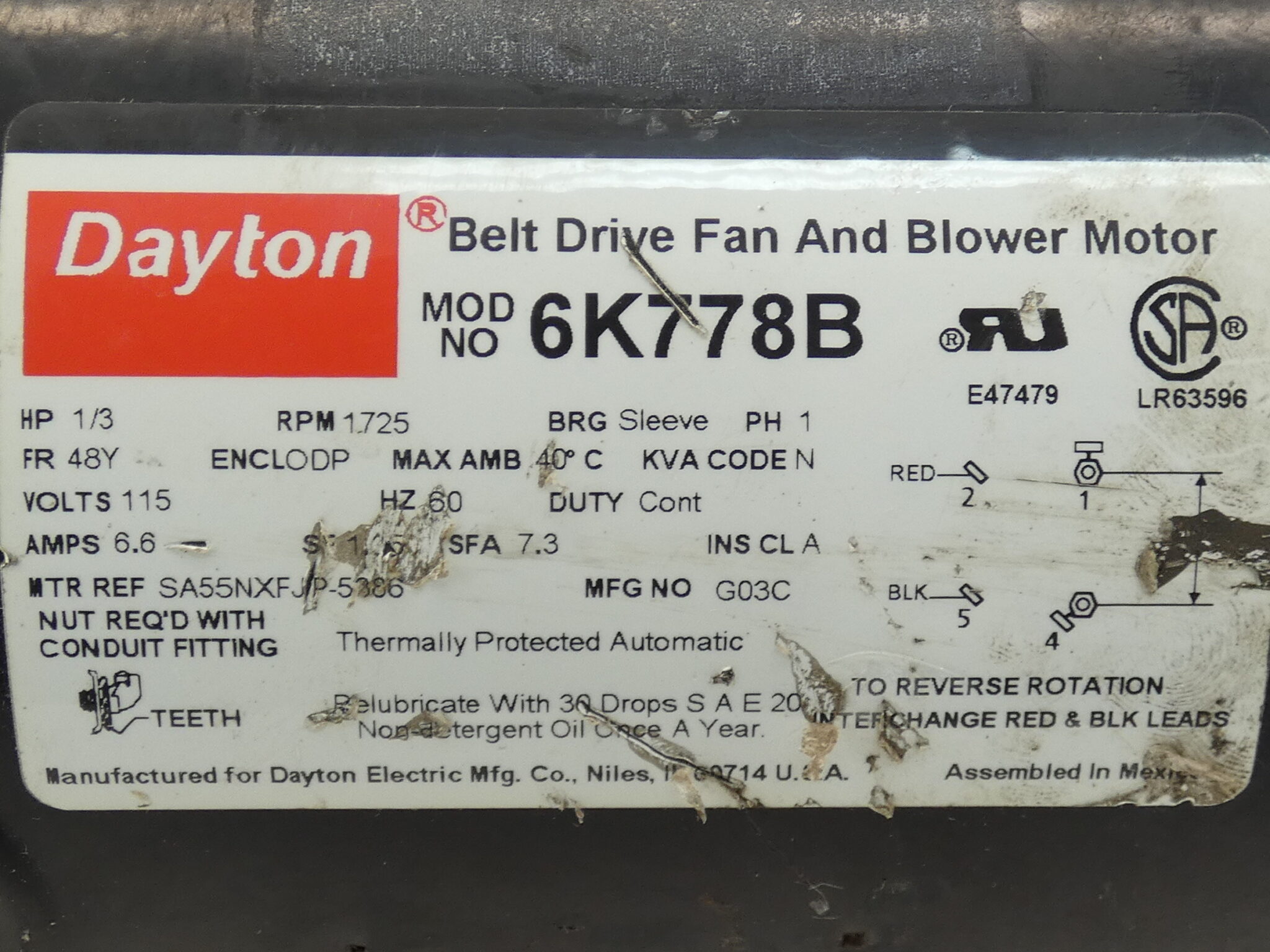 1/3 HP Dayton 6K778B Belt Drive Fan And Blower Motor, 1725 RPM, 1 PH ...