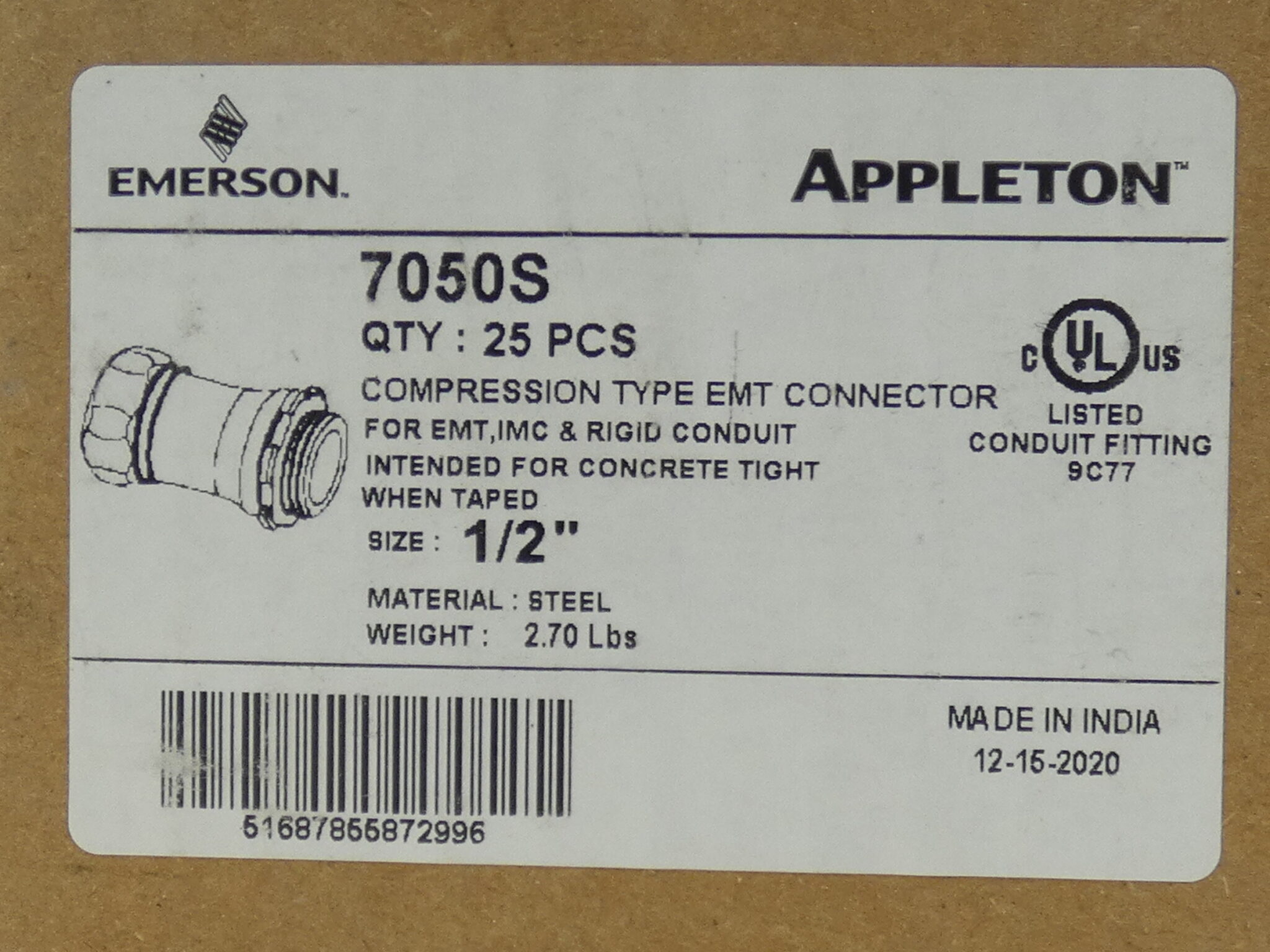 *Lot of 40* Emerson Appleton 7050S Compression Type EMT 1/2″ Connector ...