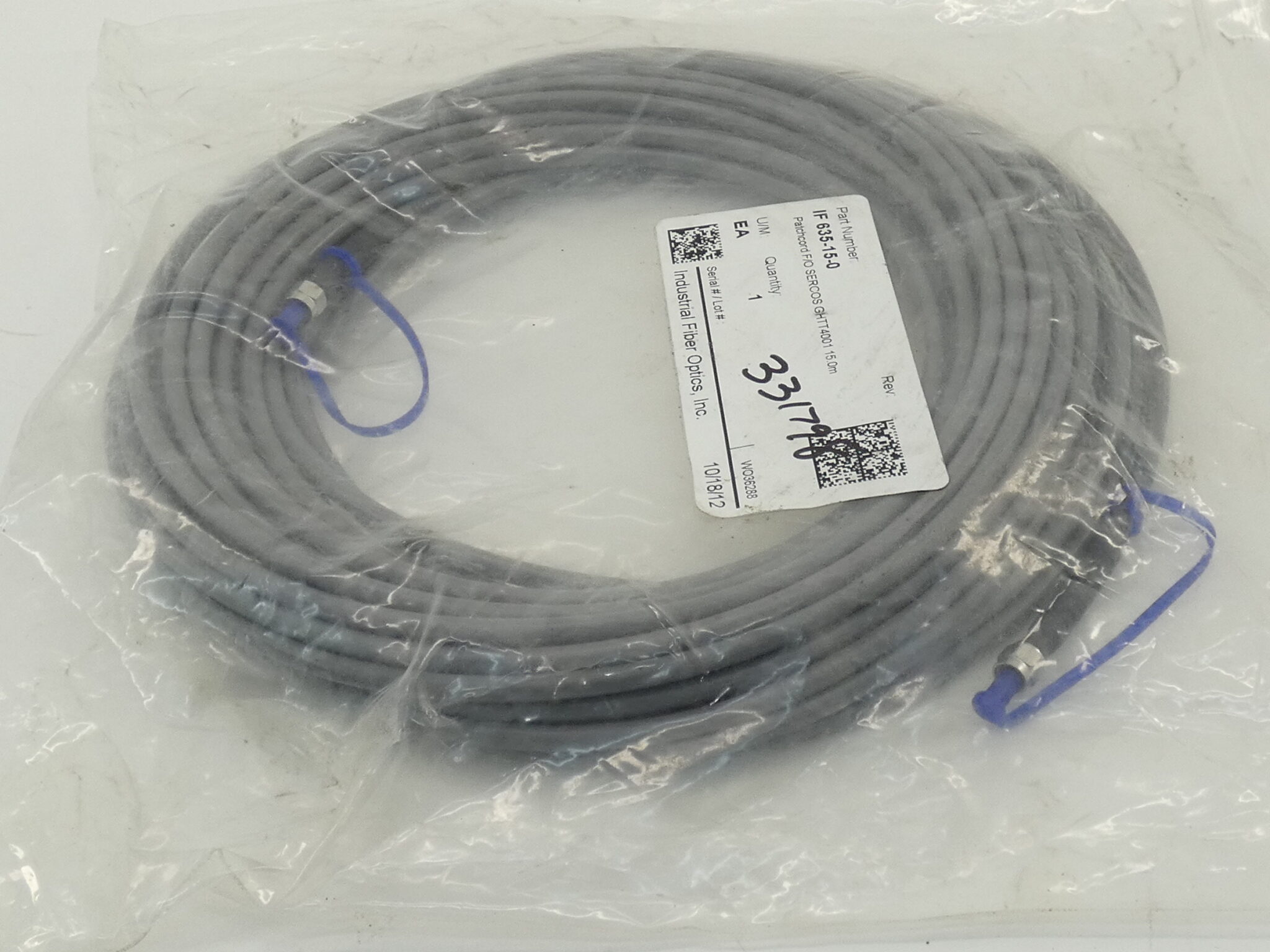 50FT Industrial Fiber Optics IF 635-15-0 Patchcord F/O Sercos GHTT4001 ...