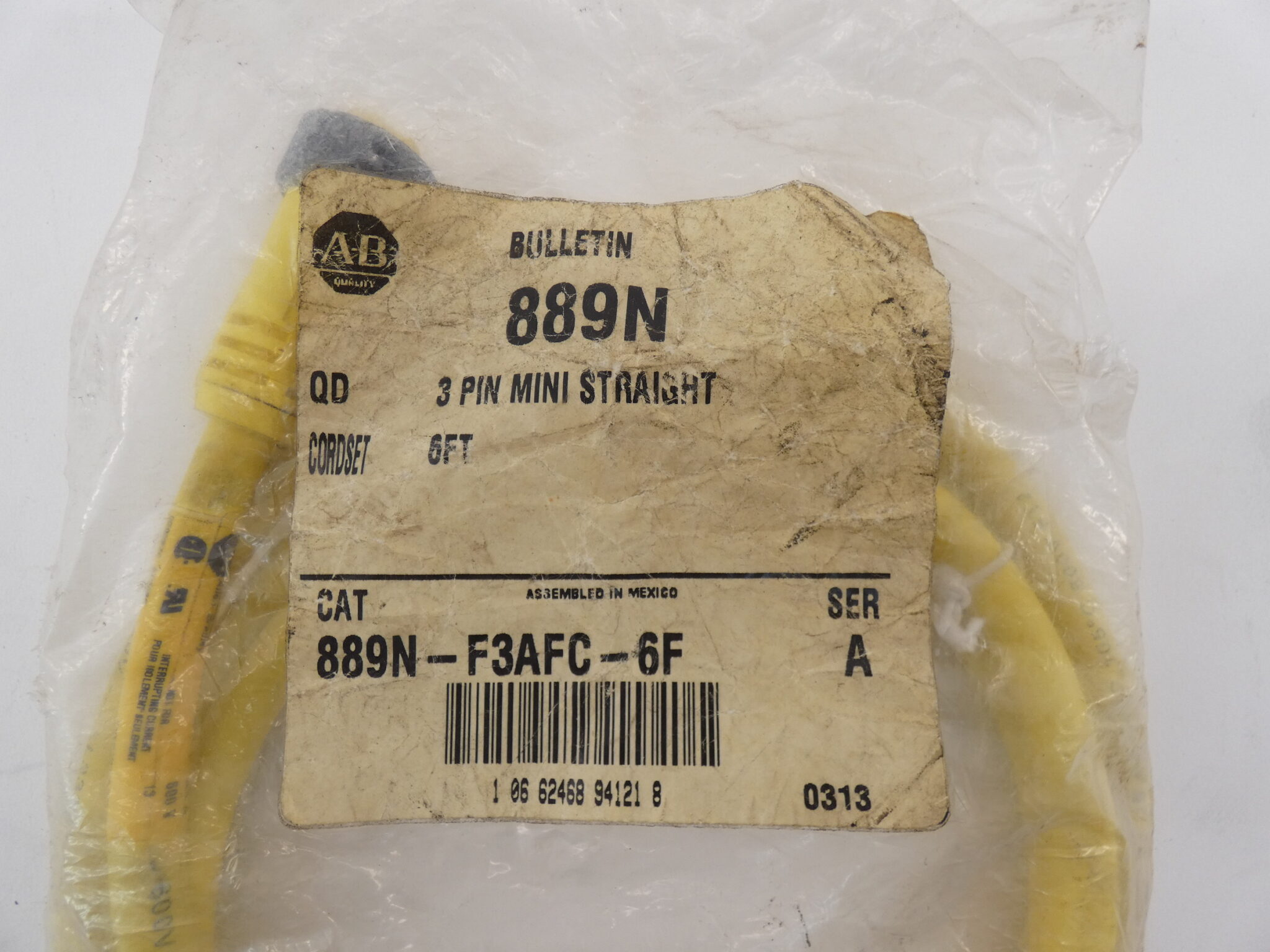 Allen-Bradley 889N-F3AFC-6F 3-Pin Mini Straight QD 6FT Cordset Cable ...