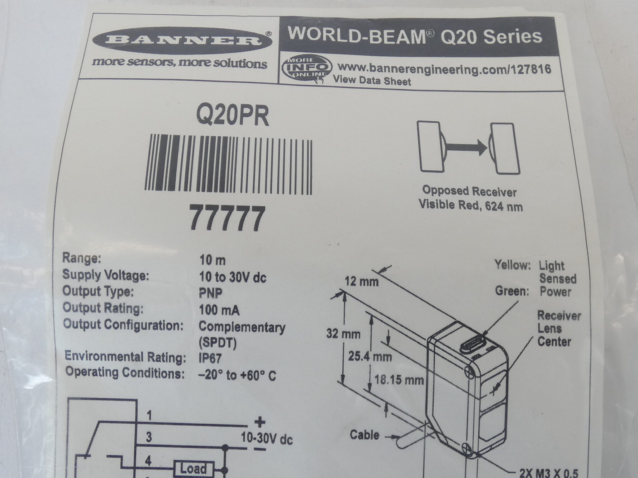 Banner Q20PR Photoelectric Sensor World Beam Q20 Series 77777 – GPM Surplus