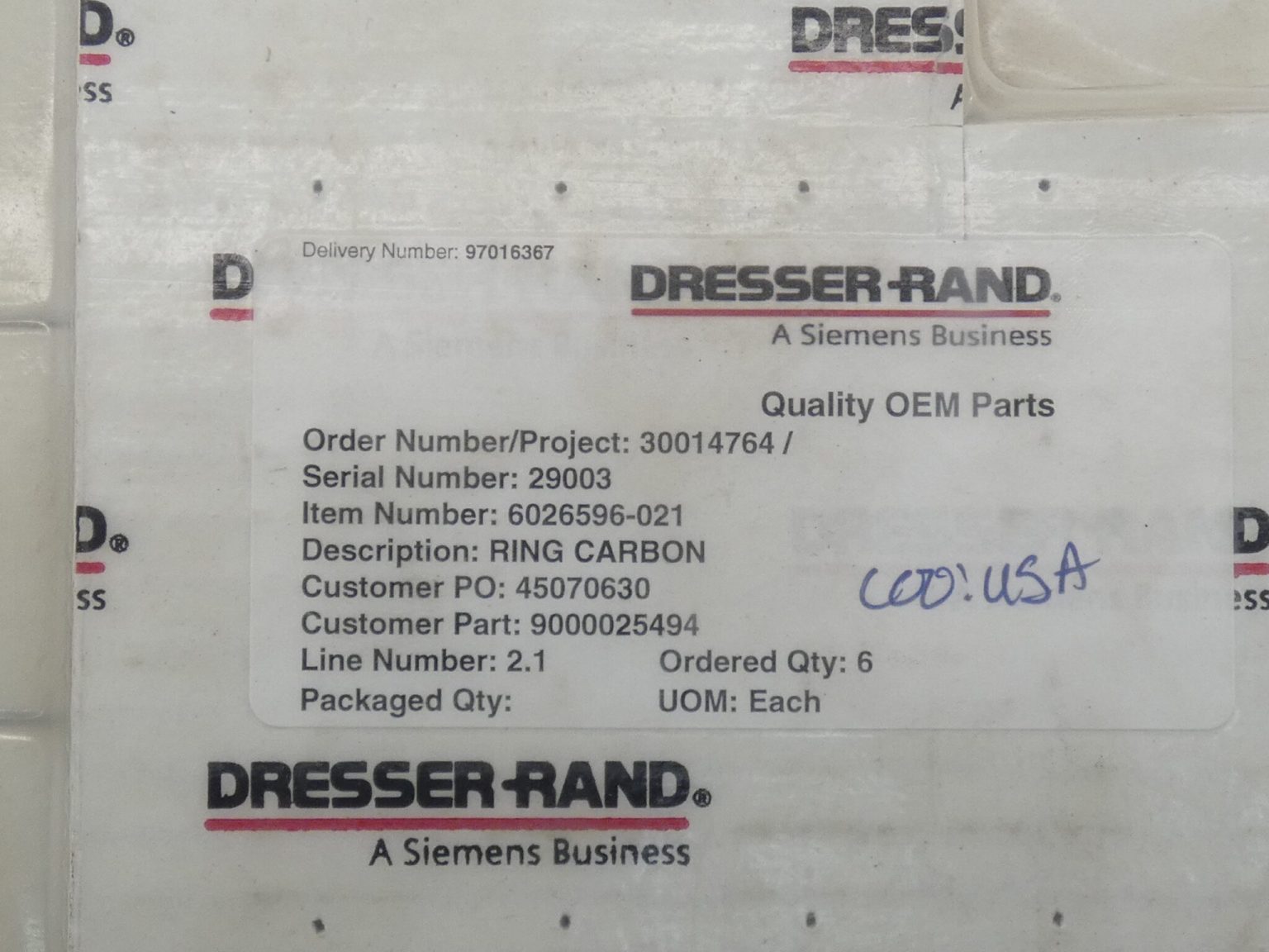 *Lot of 6* Dresser Rand 6026596-021 Carbon Ring – GPM Surplus