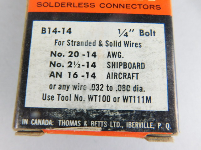 Thomas and Betts B14-14 STA-KON Solderless Connectors Tongue Ring 1/4 ...