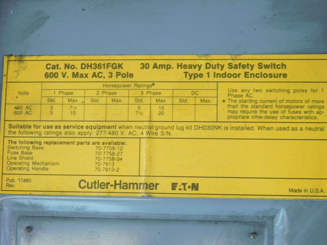 Cutler-Hammer DH361FGK Heavy Duty 30A Safety Switch – GPM Surplus