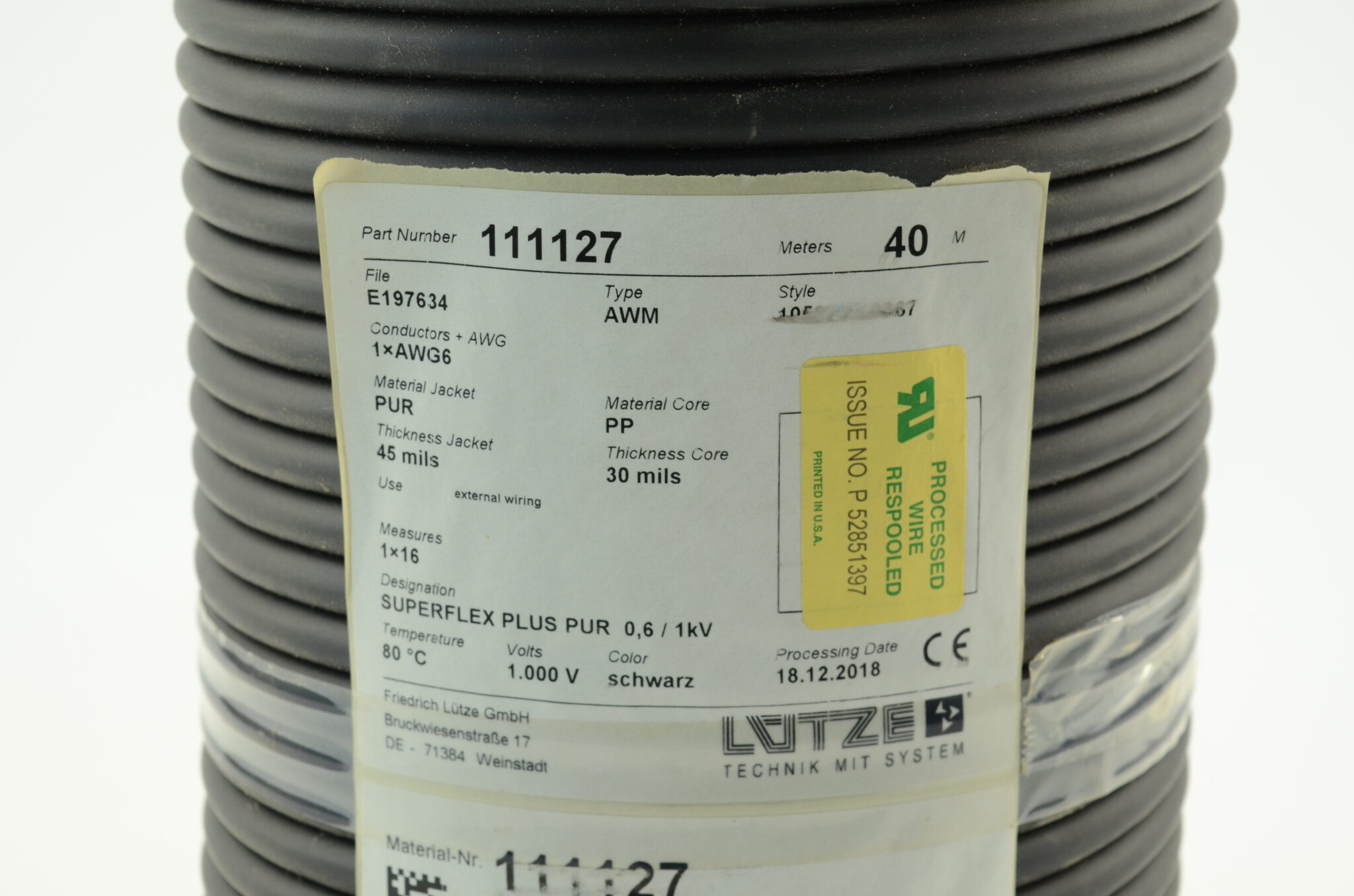 Lutze 111127 Superflex Plus Motor Cable, 1C, 6 AWG, 40M Length – GPM ...