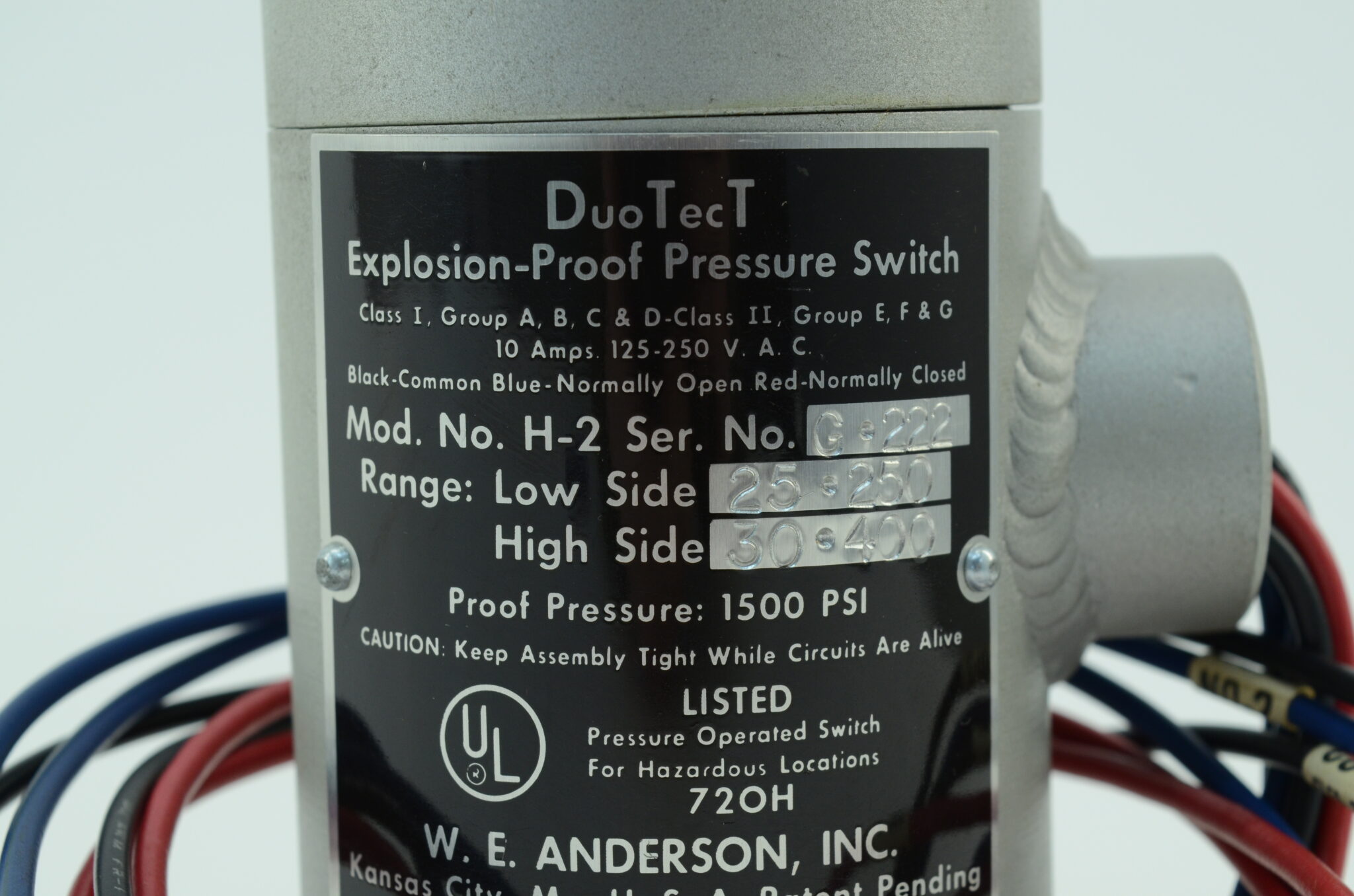 W.E. Anderson H-2 Pressure Switch, Low Side: 25-250, High Side: 30-400 ...