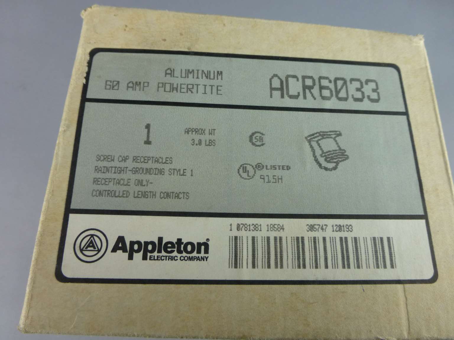 Appleton 3-Wire, 3-Pole, 60A, 600VAC/250VDC Receptacle ACR6033 – GPM ...