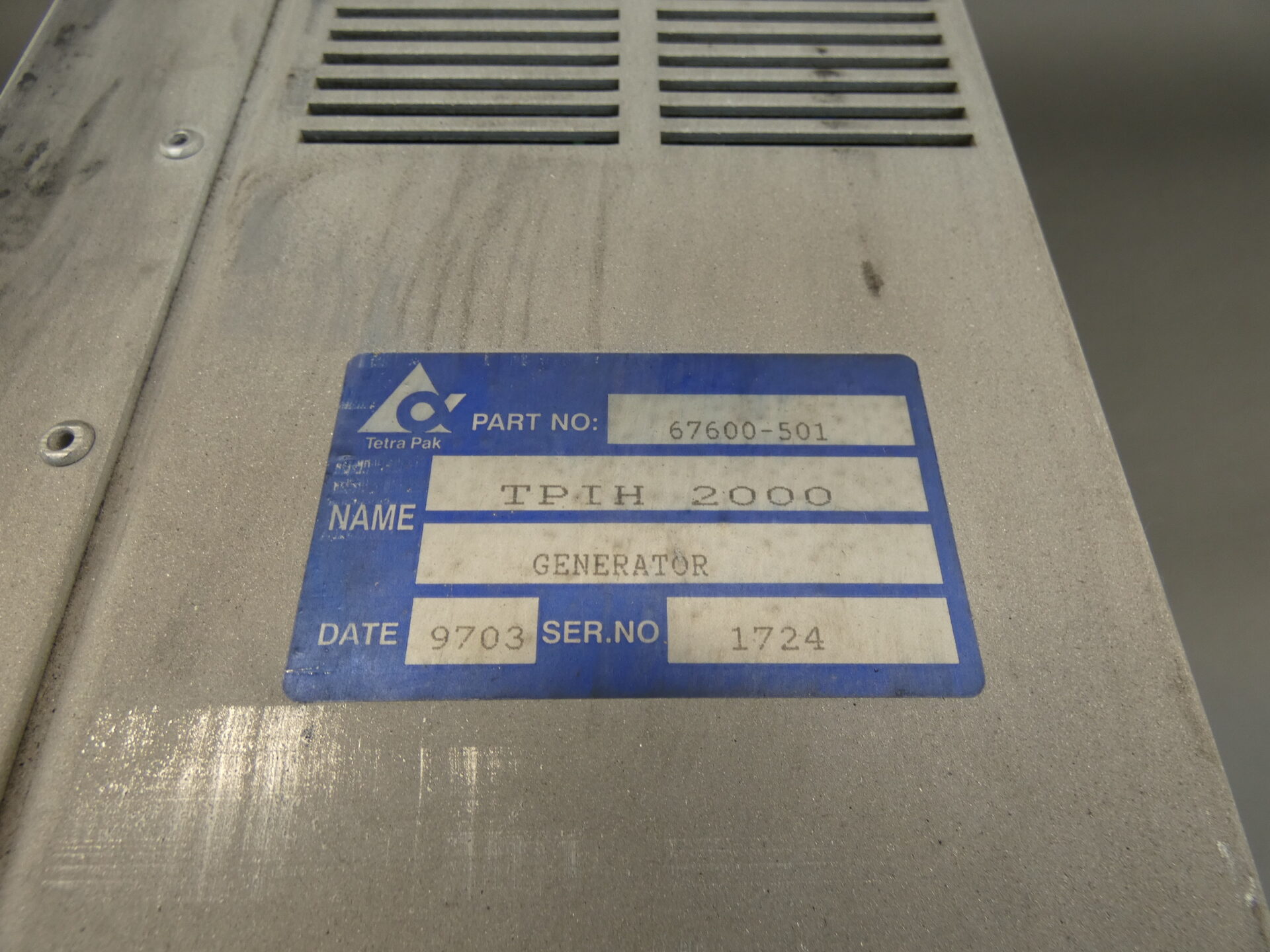 Tetra Pak 67600-501 TPIH 2000 Generator – GPM Surplus