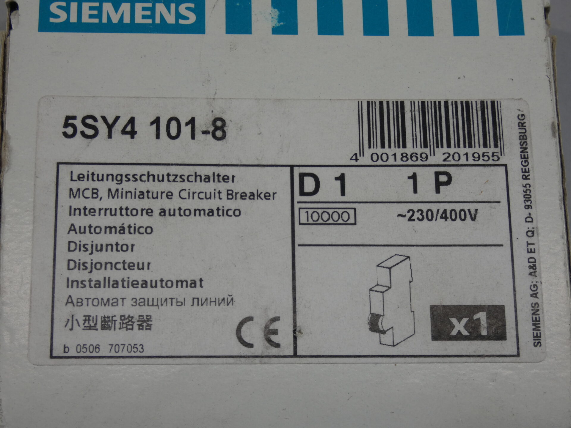 Siemens 5SY4 101-8 Miniature Circuit Breaker MCB 230/400V – GPM Surplus