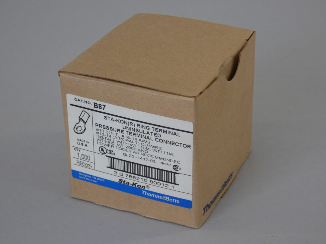 *Box of 1000* Thomas & Betts B87 Sta-Kon Ring Terminals – GPM Surplus