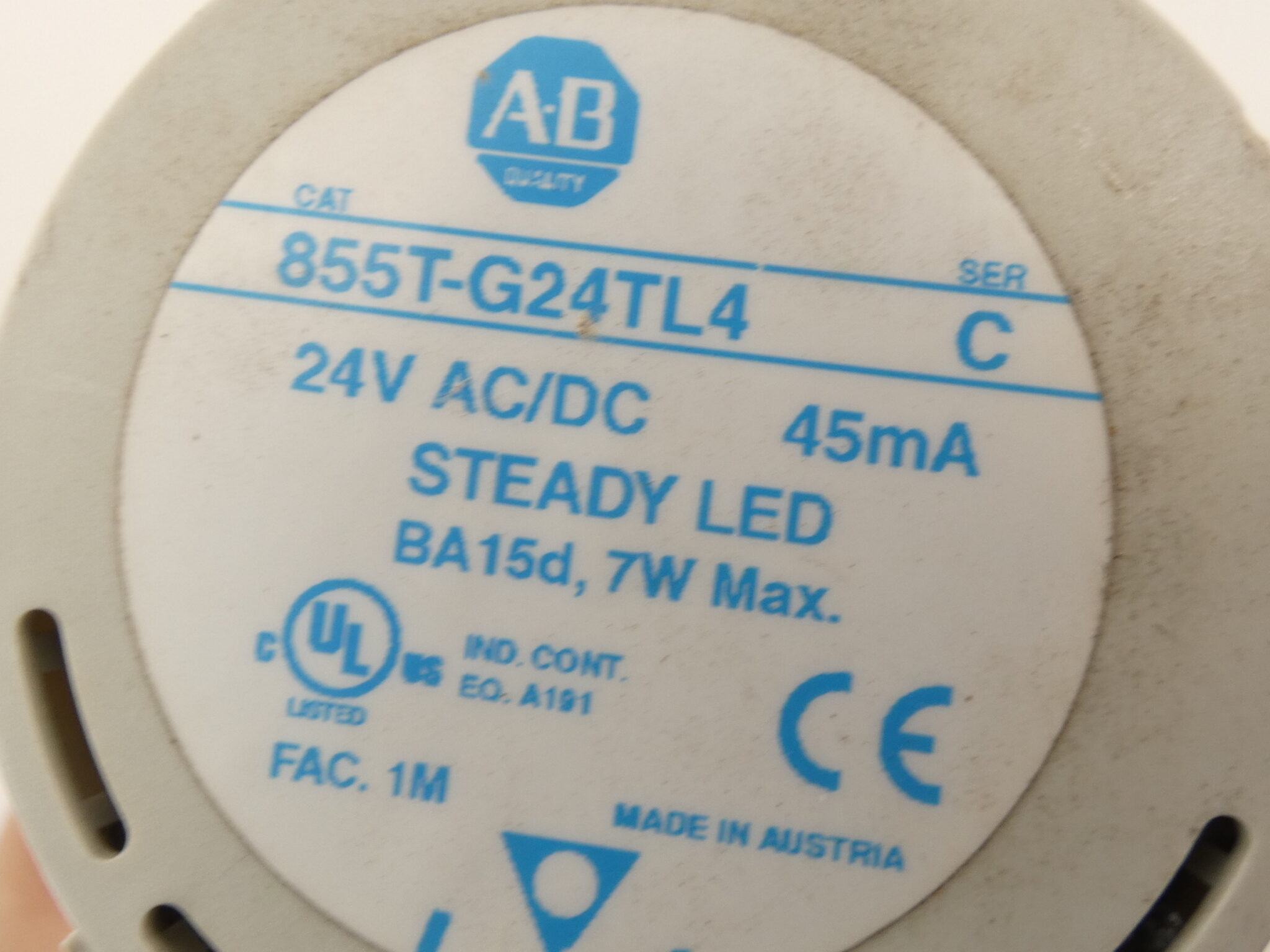 Allen-Bradley 855T-G24TL4 Steady LED Light Red 24V 7W Max – GPM Surplus
