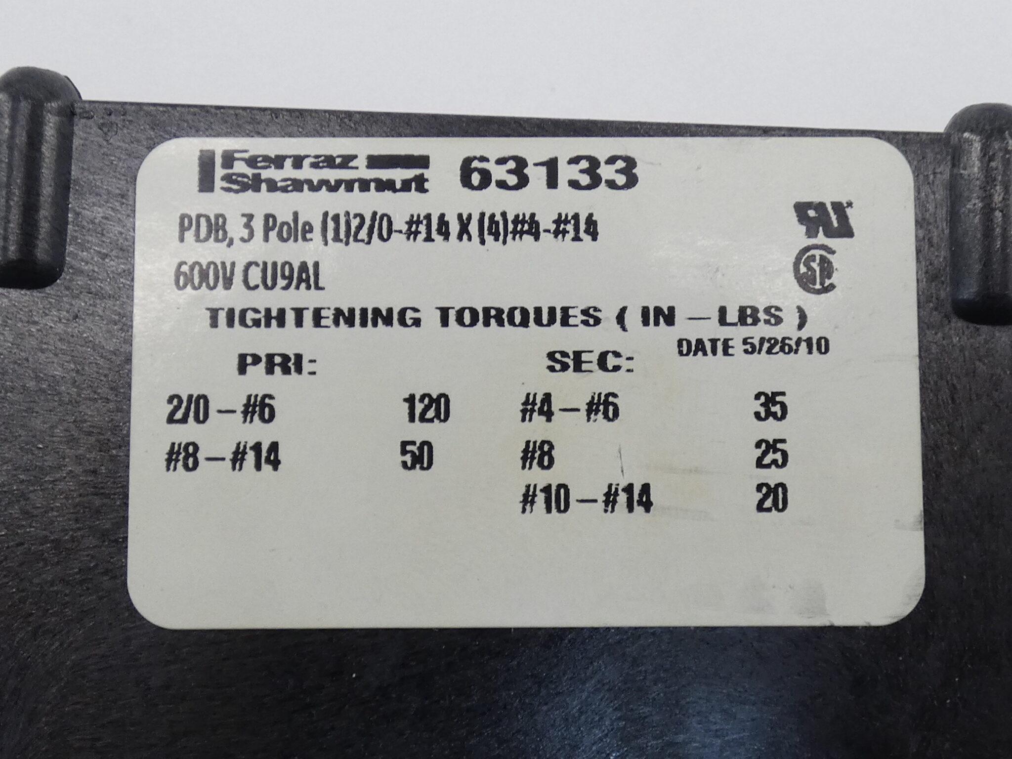Ferraz Shawmut 63133 Power Distribution Block, 3P, 600V – GPM Surplus