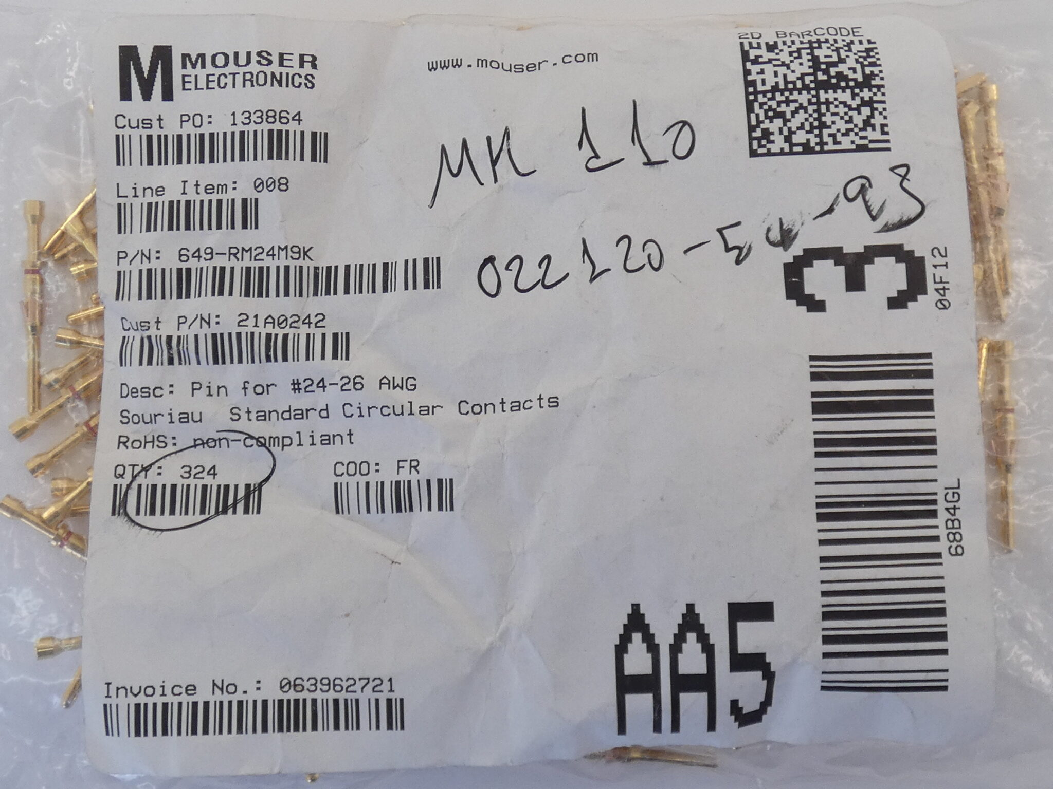*Lot of 324* RM24M9K Standard Circular Contact, 24-26 AWG – GPM Surplus
