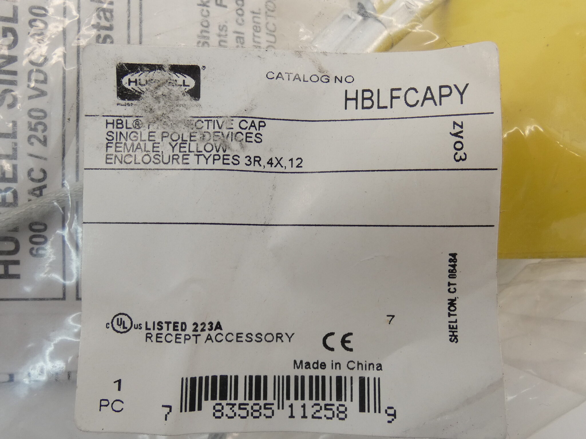 Hubbell HBLFCAPY Protective Cap, Yellow, Female, Single Pole – GPM Surplus