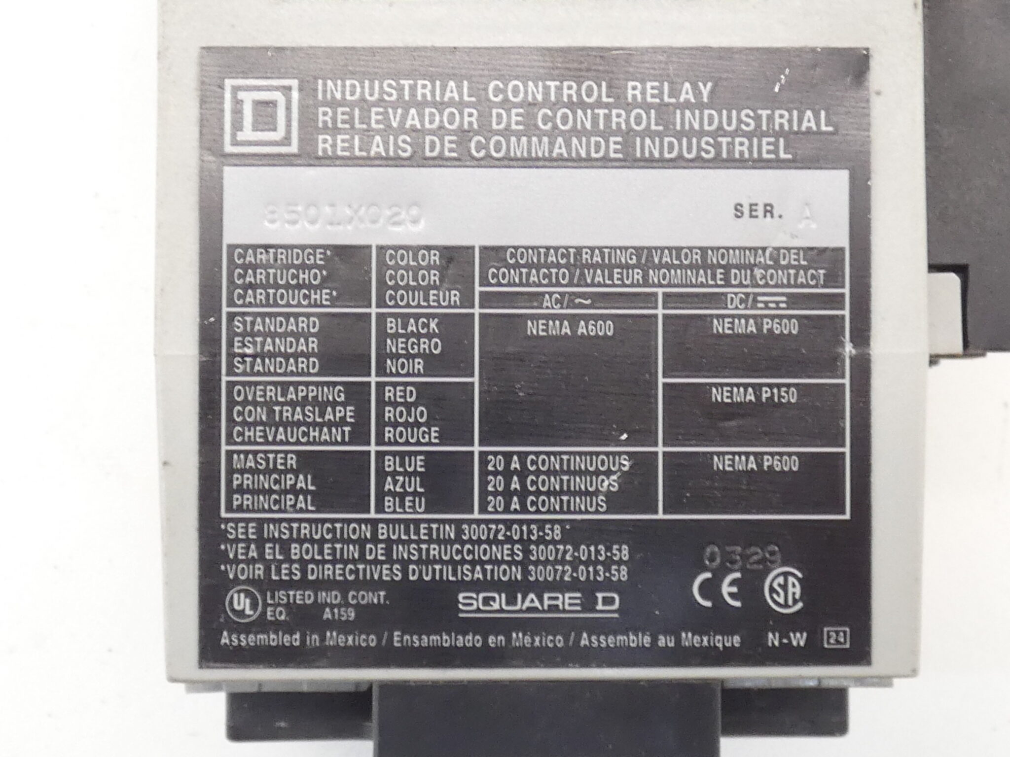 Square D 8501X020 Relay, 20A, Type 8501 – GPM Surplus
