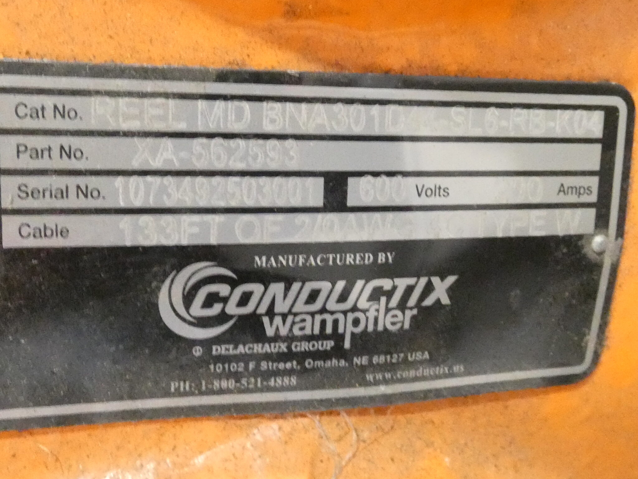 Conductix Wampfler XA-562593 Cable Cord Reel 600V 200A 2/0 AWG – GPM ...