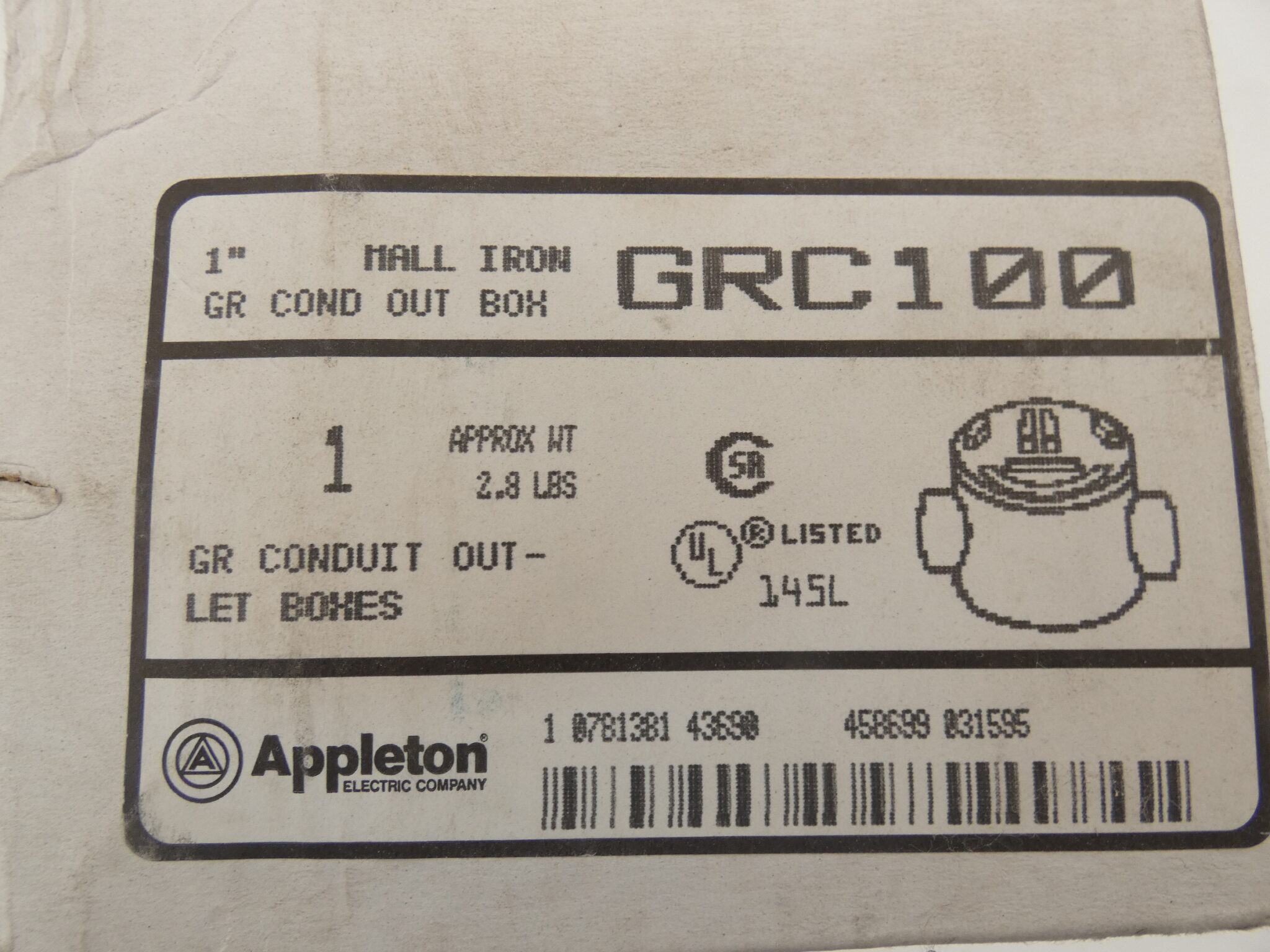 Appleton GRC100 Conduit 1″ Outlet Box Iron – GPM Surplus