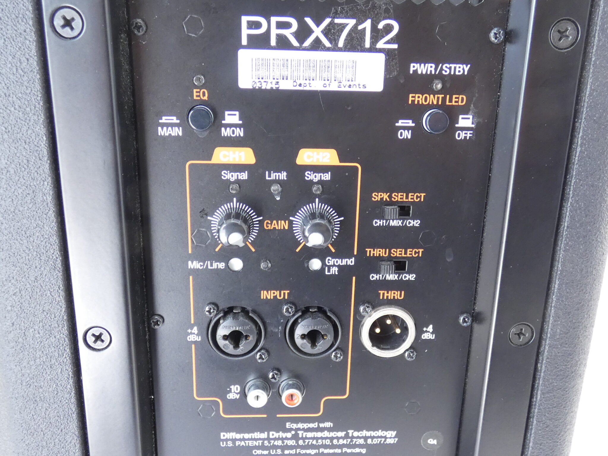 JBL PRX712 12″ Speaker 100/240V, 5A, 600W, 50/60Hz – GPM Surplus