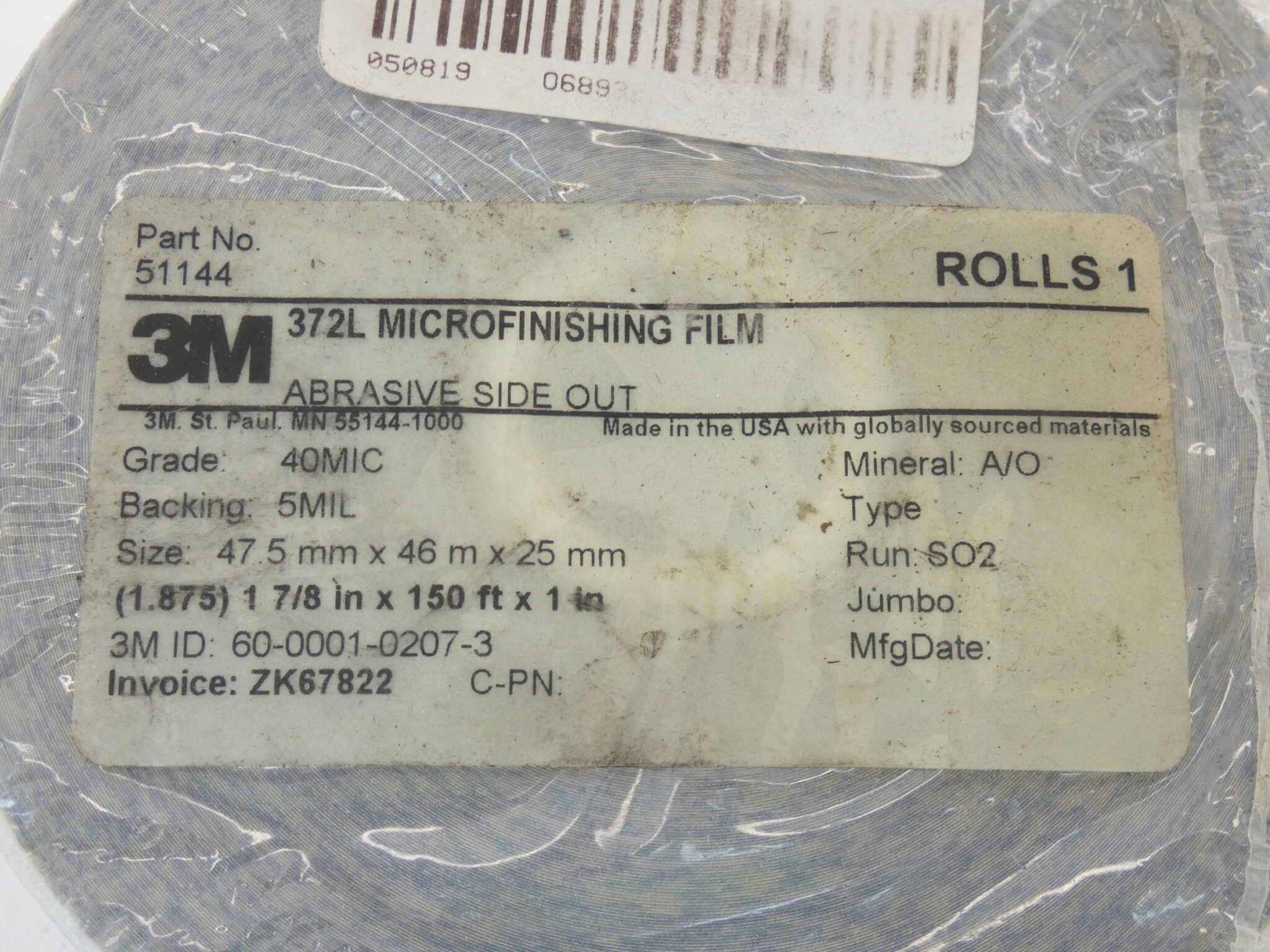3M 51144 372L Micro Finishing Film, 1 7/8″ x 150’x 1″ – GPM Surplus