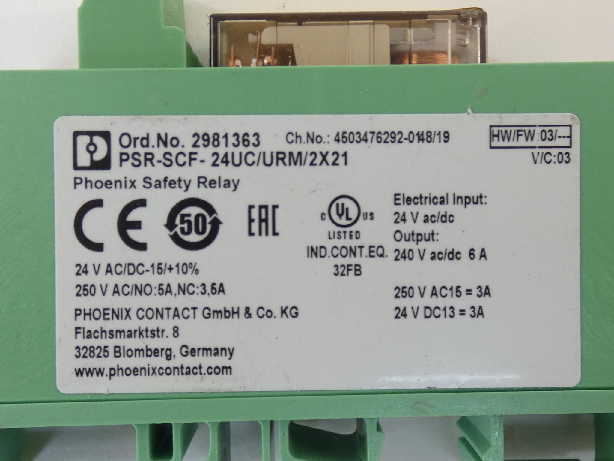 *Lot of 3* Phoenix Contact PSR-SCF-24UC/URM/2X21 Safety Relay 2981363 ...