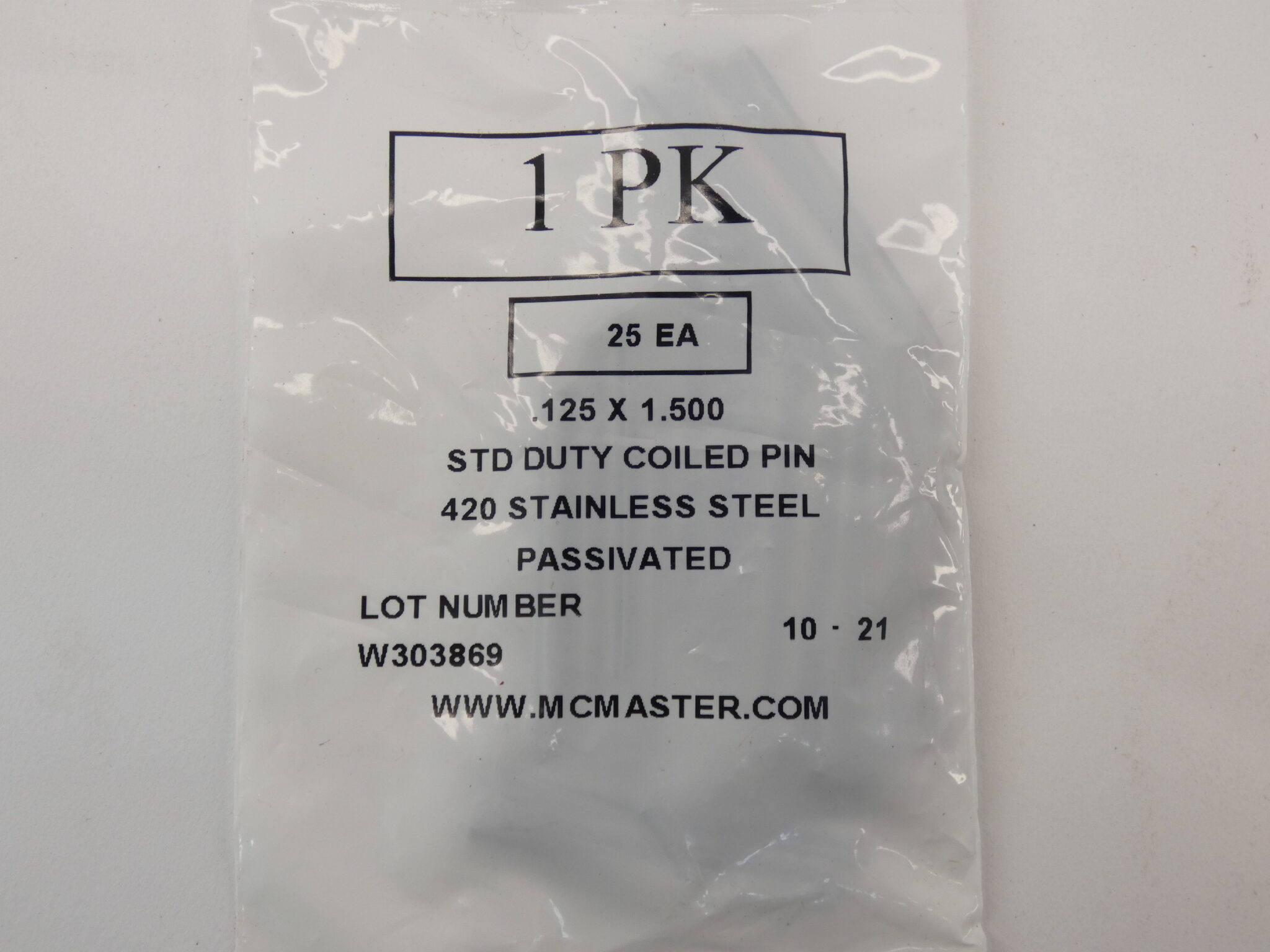 *Lot of 375* 15 Packs McMaster-Carr Stainless Steel Coiled Pin .125 x 1 ...
