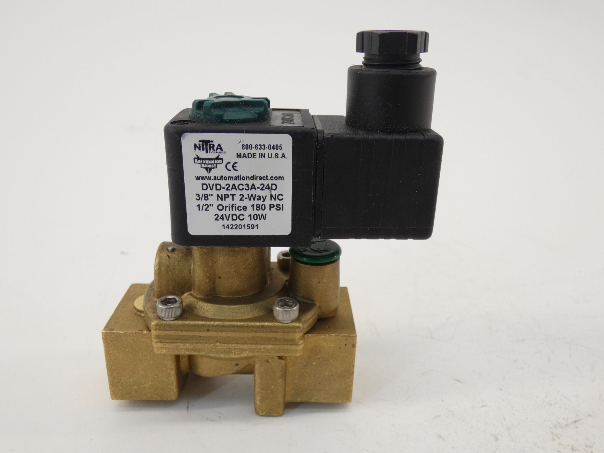 Automation Direct Nitra DVD-2AC3A-24D Solenoid Valve 3/8″ NPT 2-Way 10W ...