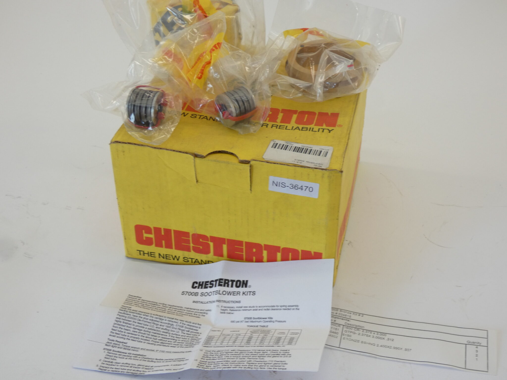 Chesterton 5700B Bronze Sootblower Sealing Kit System Rings 5150 Live ...