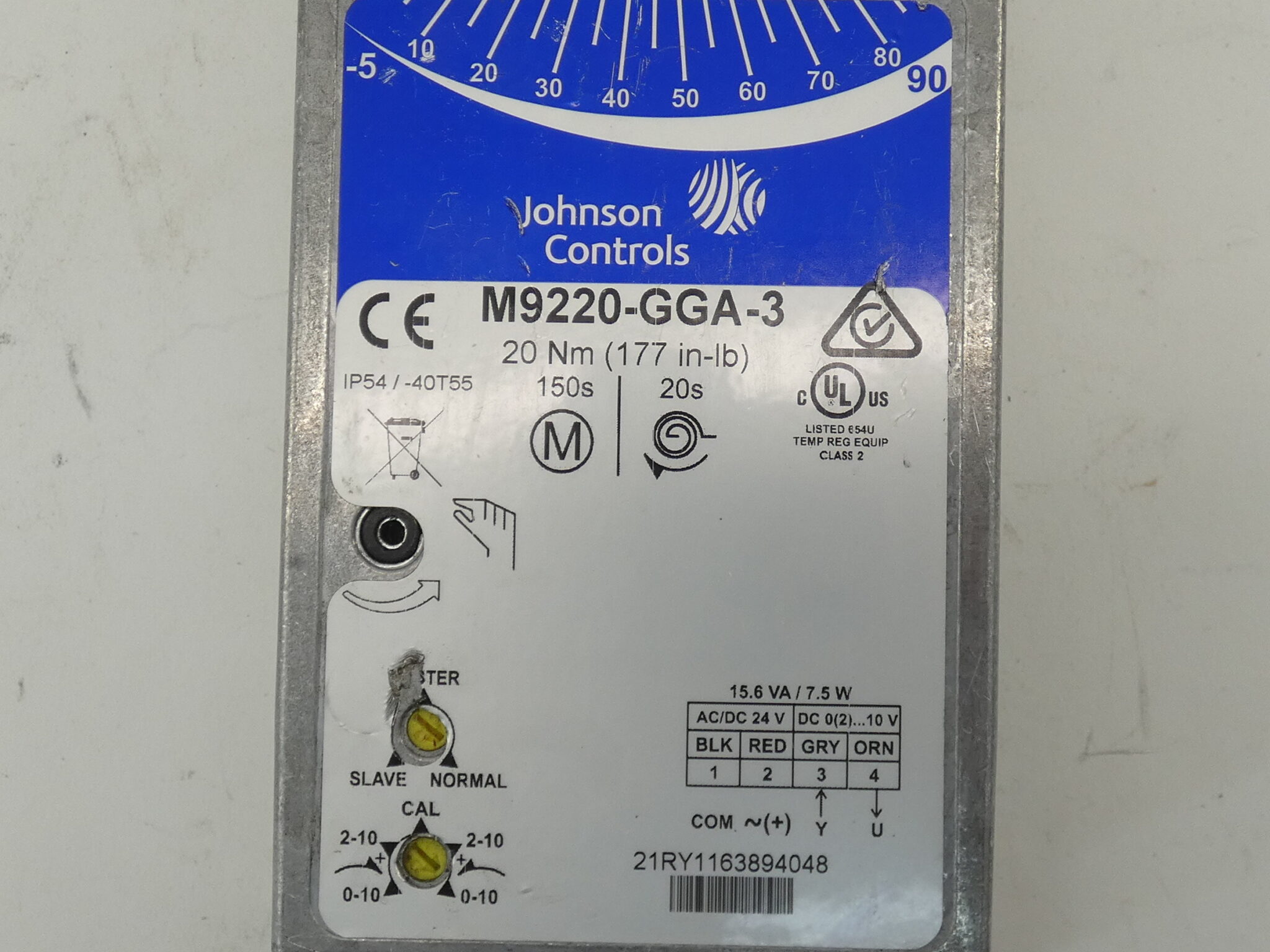 Johnson Controls M9220-GGA-3 Rotary Actuator Spring Return 20Nm 177 in ...